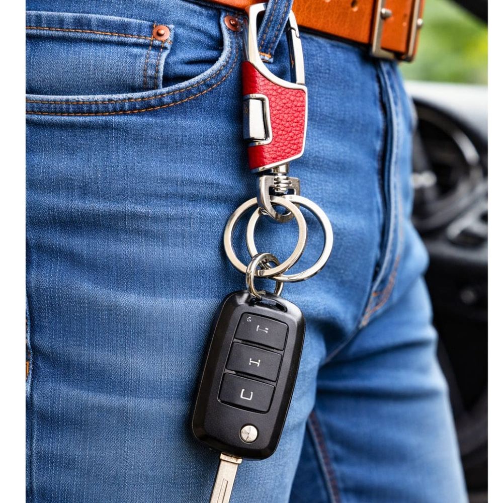 Buy Now Premium KeyChains - TITAN GRIP LEATHER - RED - Stainless Steel ...